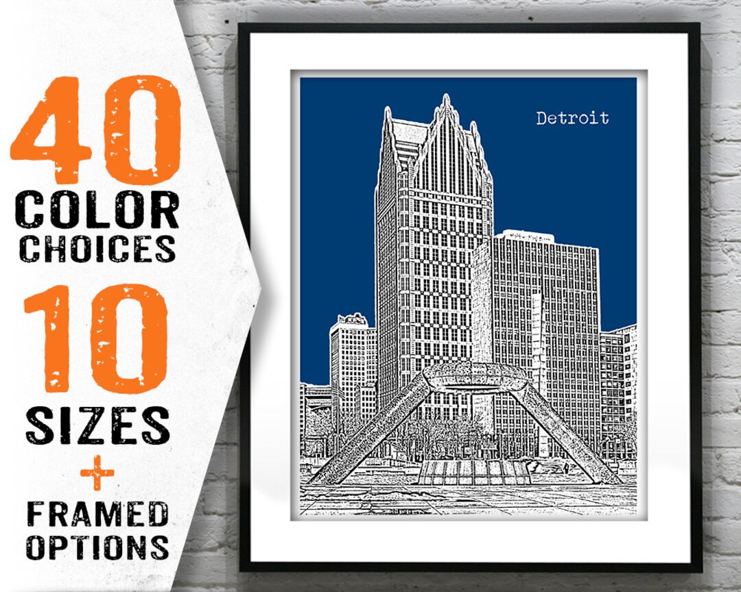 Detroit Skyline Poster Art City Print Detroit Michigan MI Item T1742 - Etsy