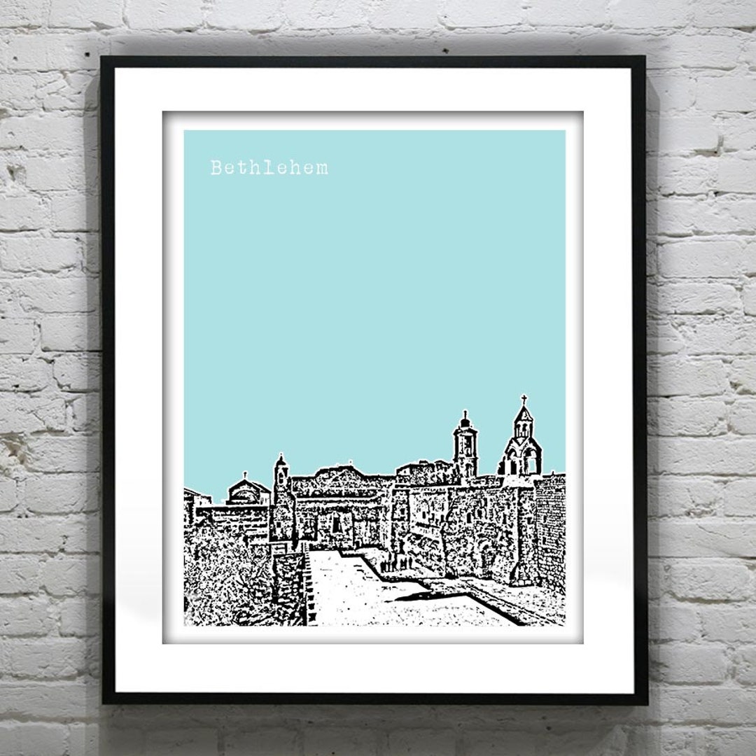 Bethlehem Palestine Skyline Poster Art Print Church of the Nativity ...