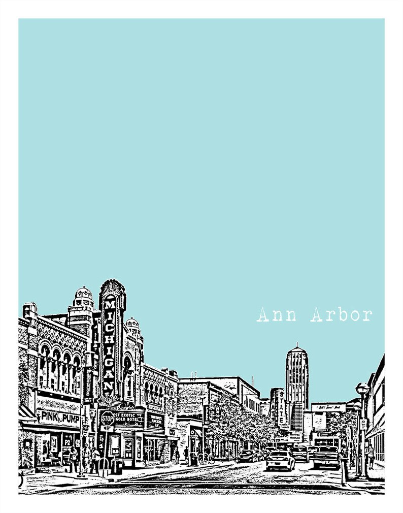 Ann Arbor Michigan City Skyline Poster City Art Print MI Item - Etsy