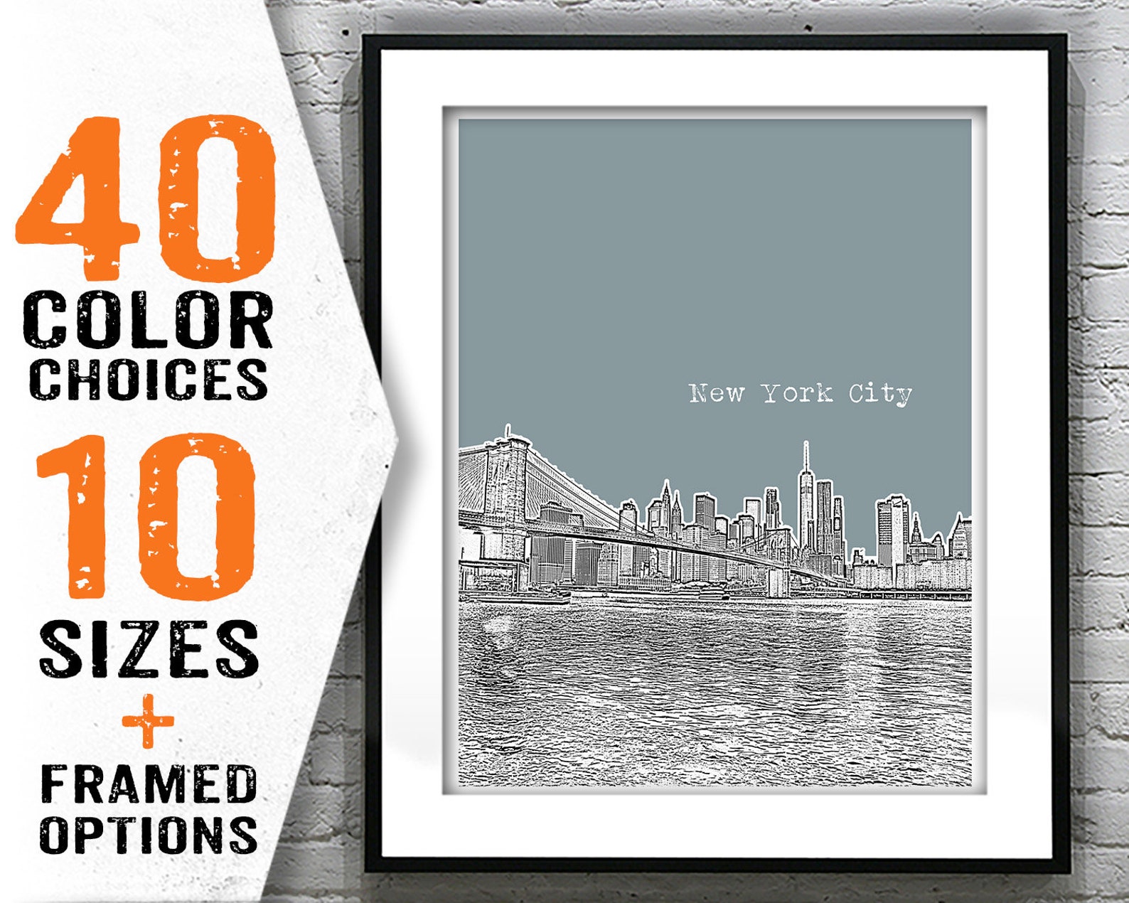 New York City Skyline Poster Art Print NYC Brooklyn Bridge - Etsy