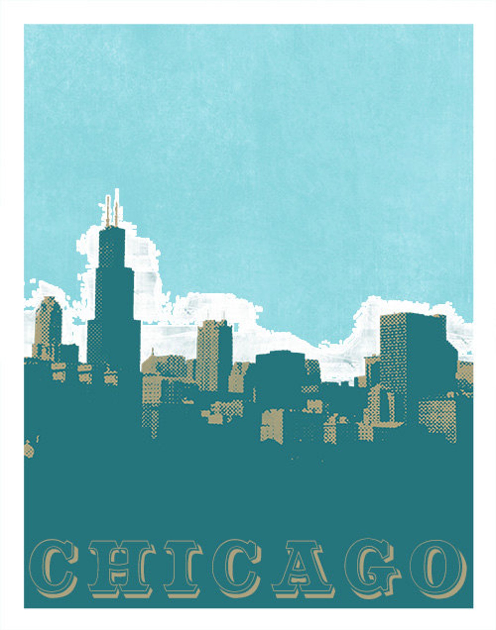 Chicago Skyline Poster Chicago City Print Grunge John Hancock Building ...