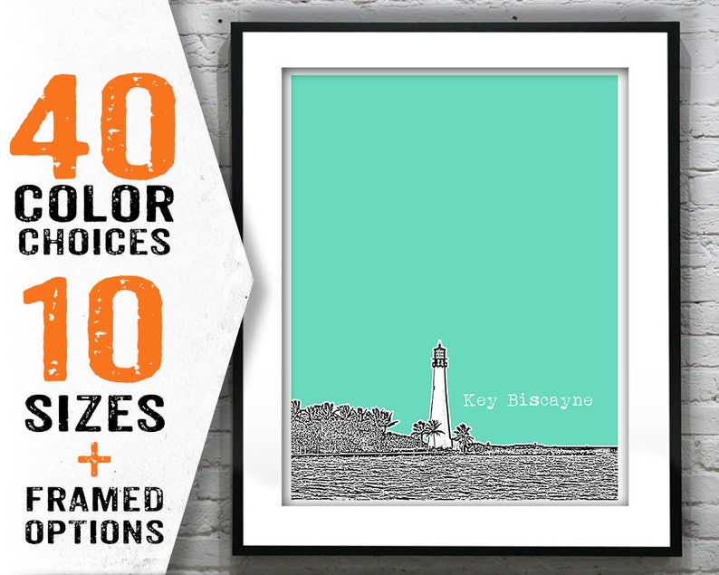 Key Biscayne Skyline Poster Art Print Florida Keys Miami | Etsy