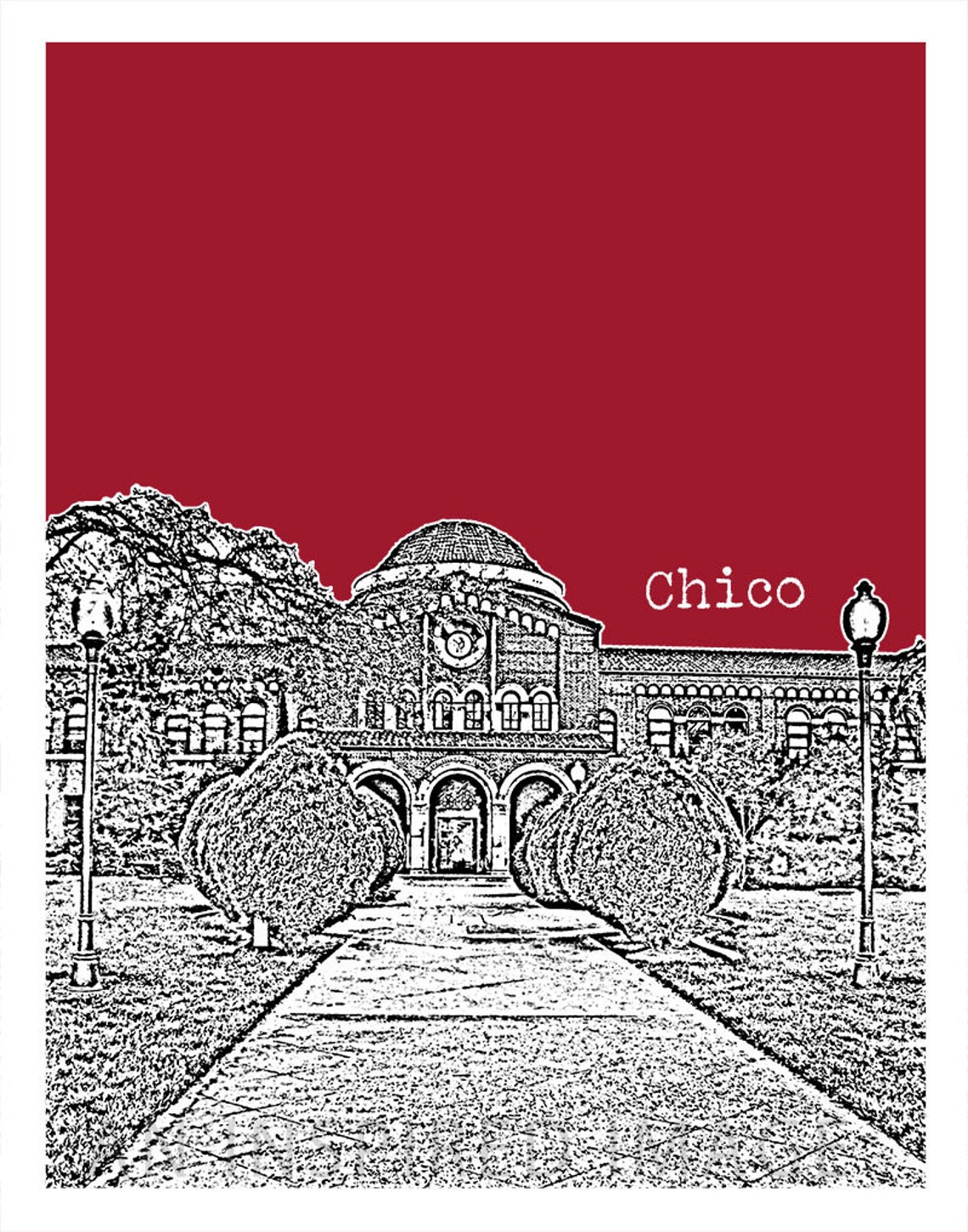 Chico California State Skyline Art Print Poster CA | Etsy