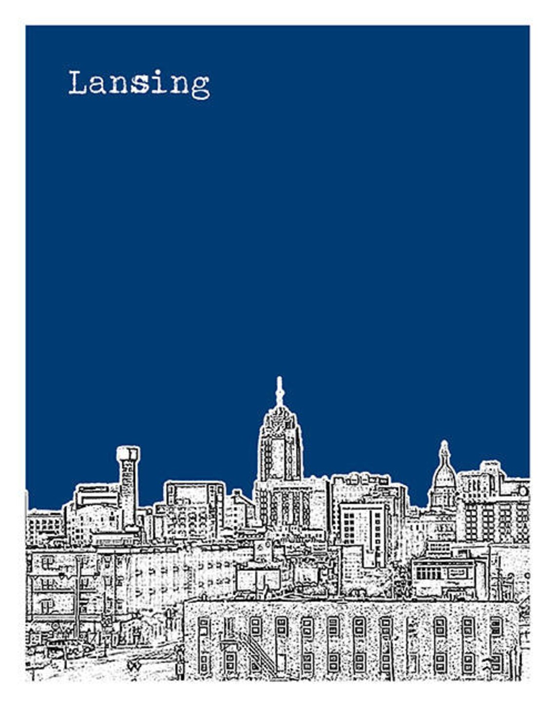 Lansing Michigan Skyline Poster City Art Print MI Version 2 - Etsy