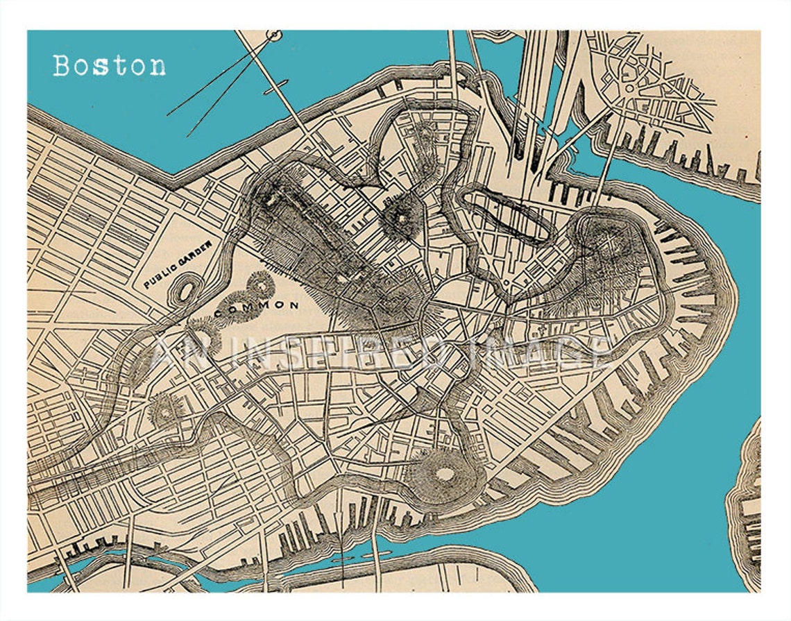Boston Poster Old Vintage Map Art Print Massachusetts Item - Etsy