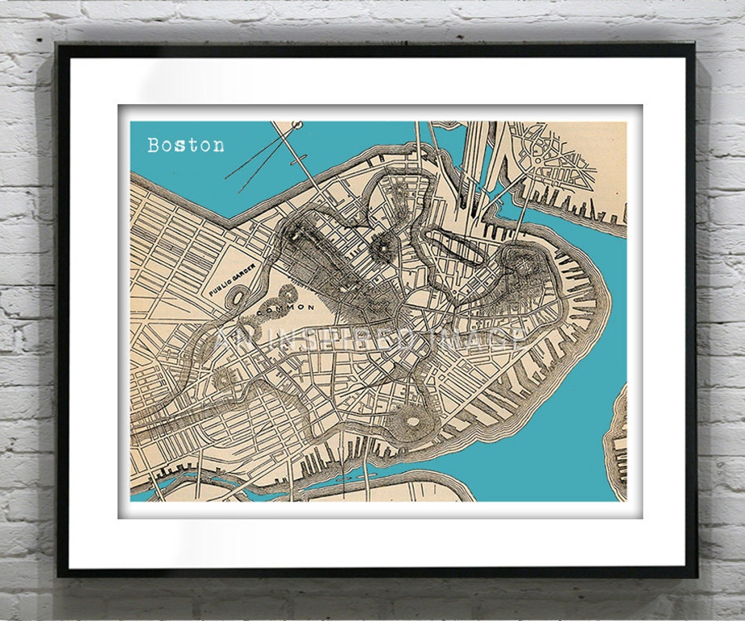 Boston Poster Old Vintage Map Art Print Massachusetts Item T5084 - Etsy