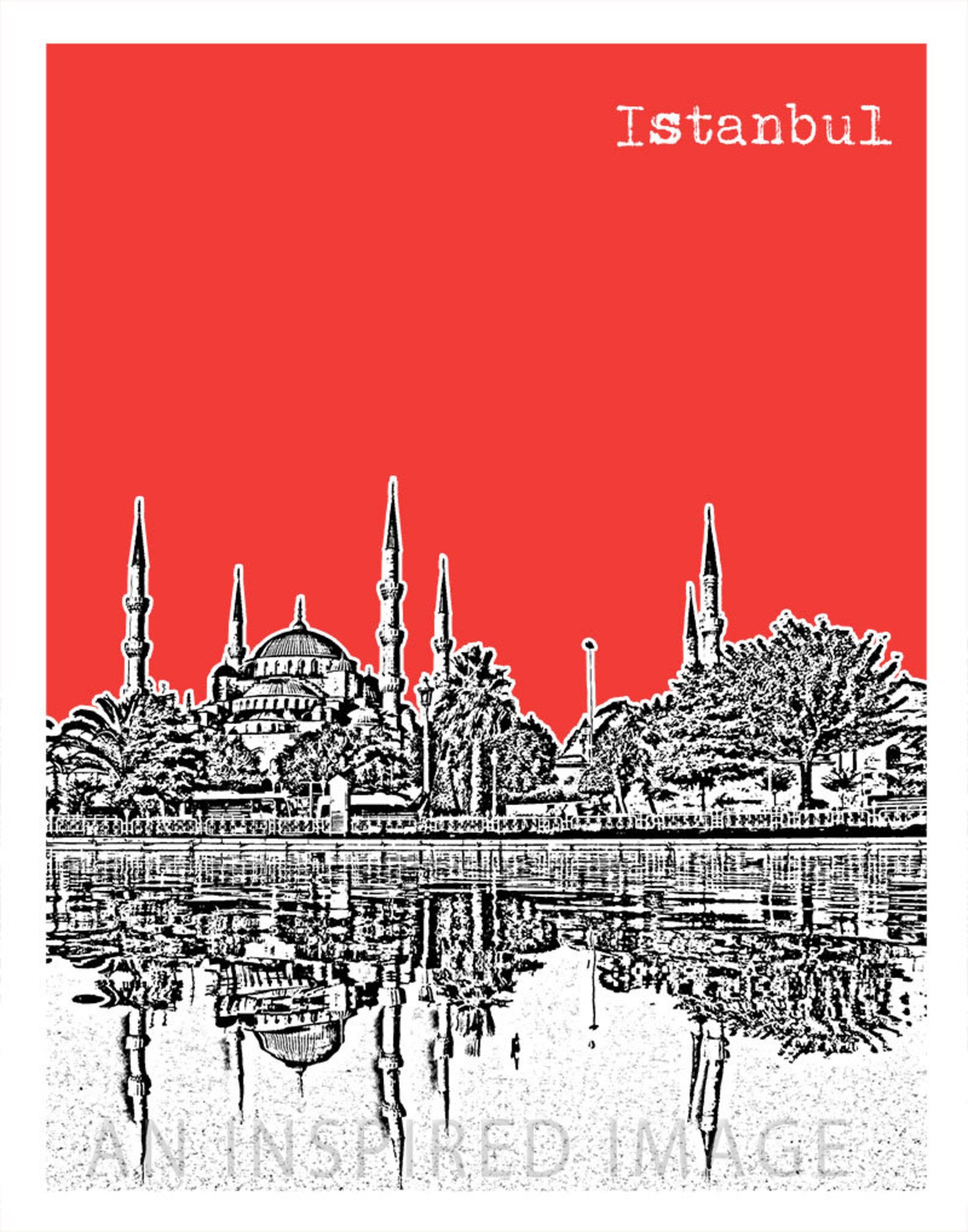 Istanbul Turkey City Skyline Poster Art Print Blue Mosque | Etsy
