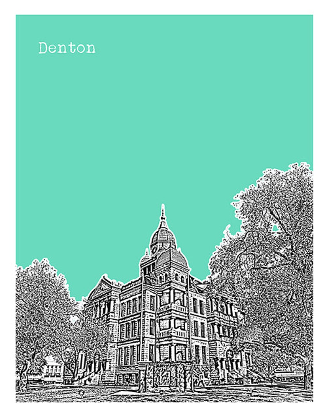 Denton Skyline Poster Art Print Texas TX Item T4300 - Etsy