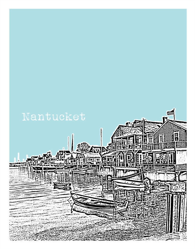 Nantucket MA Skyline Poster Art Print Massachusetts Boats Item - Etsy
