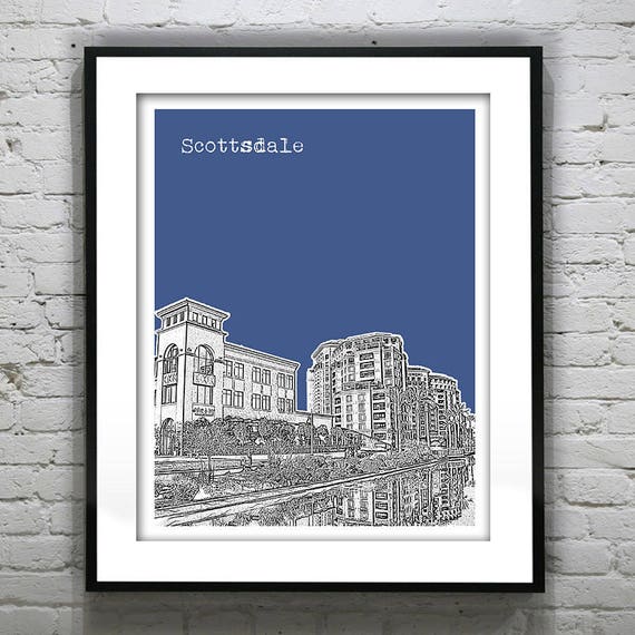 Scottsdale Arizona Downtown Poster Print Art Skyline Version 1 | Etsy