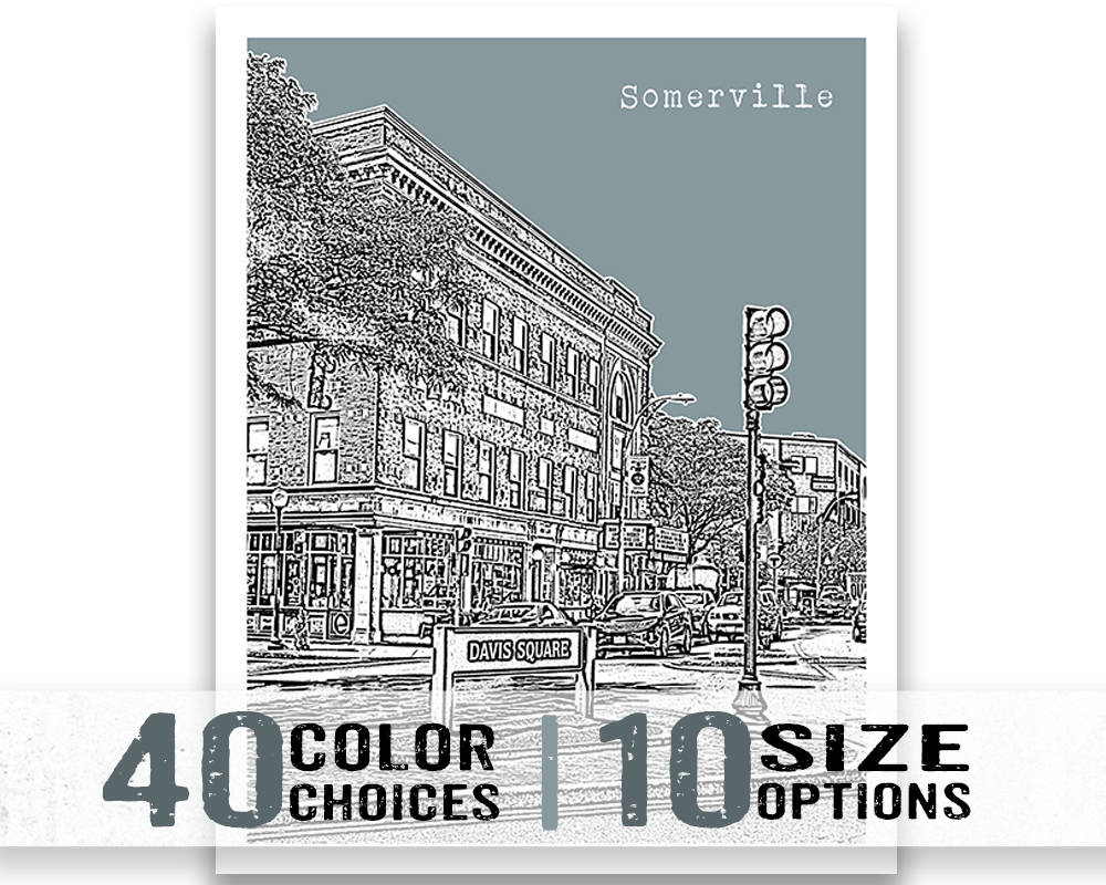Somerville Davis Square Skyline Poster Art Print Somerville ...