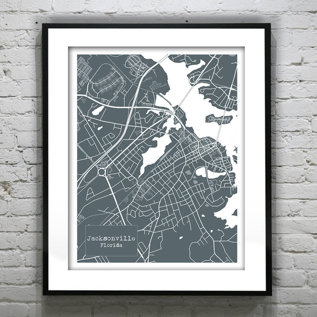 Jacksonville Florida Blueprint Map Poster Art Print Several Sizes ...