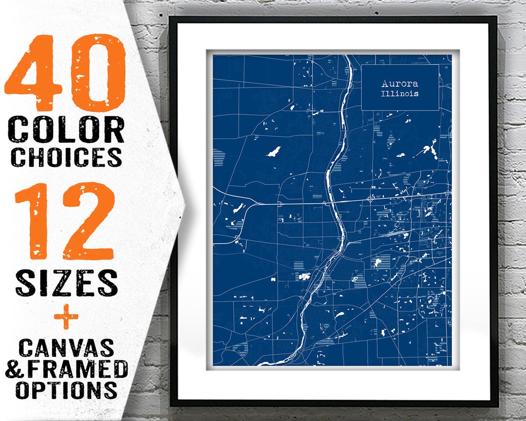 Aurora Illinois Blueprint Map Poster Art Print - Several Sizes ...
