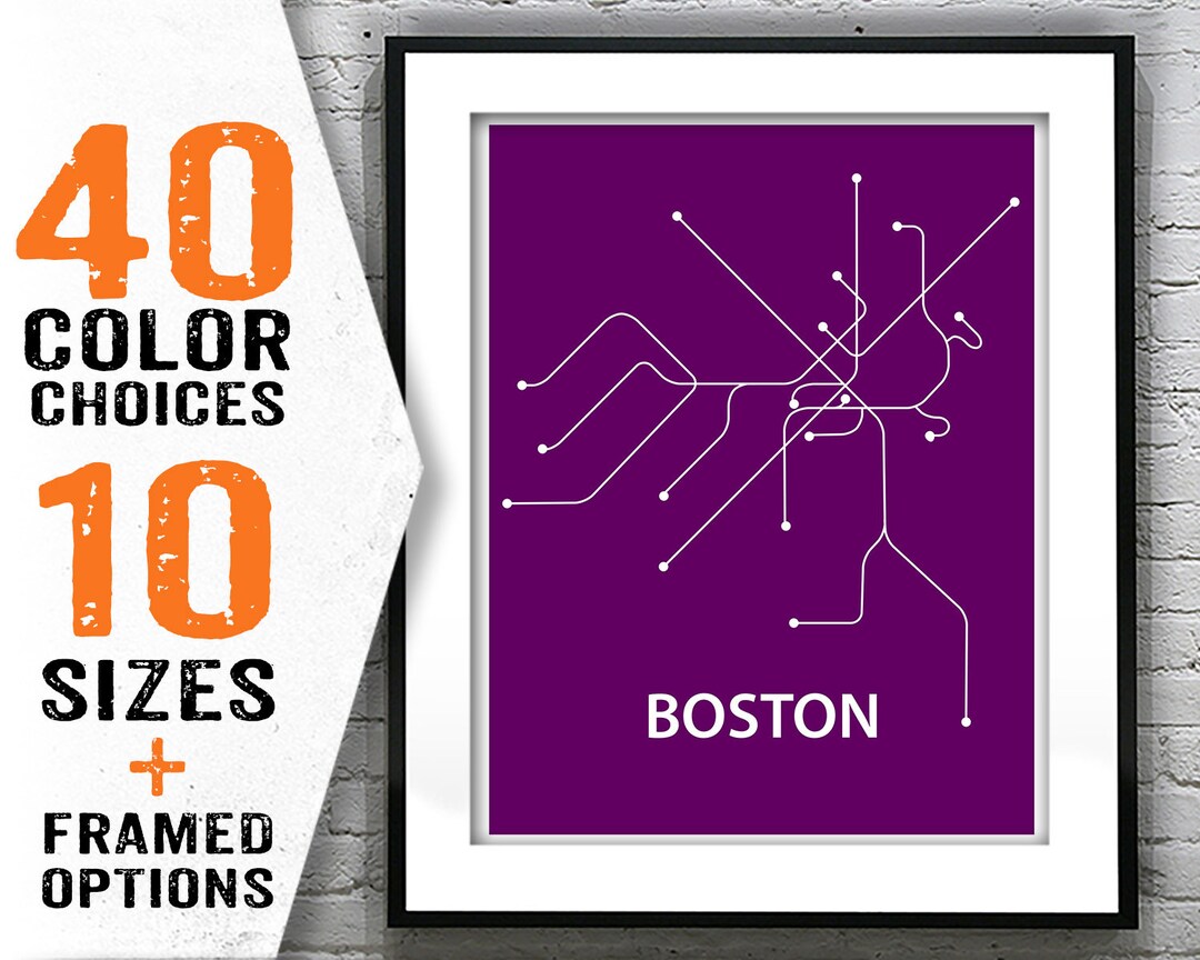 Boston Subway Map Poster Art Print Modern Line Drawing Item T2065 - Etsy
