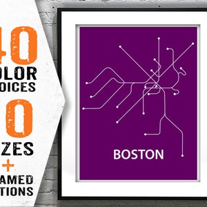 Boston Subway Map Poster Art Print Modern Line Drawing Item T2065 - Etsy