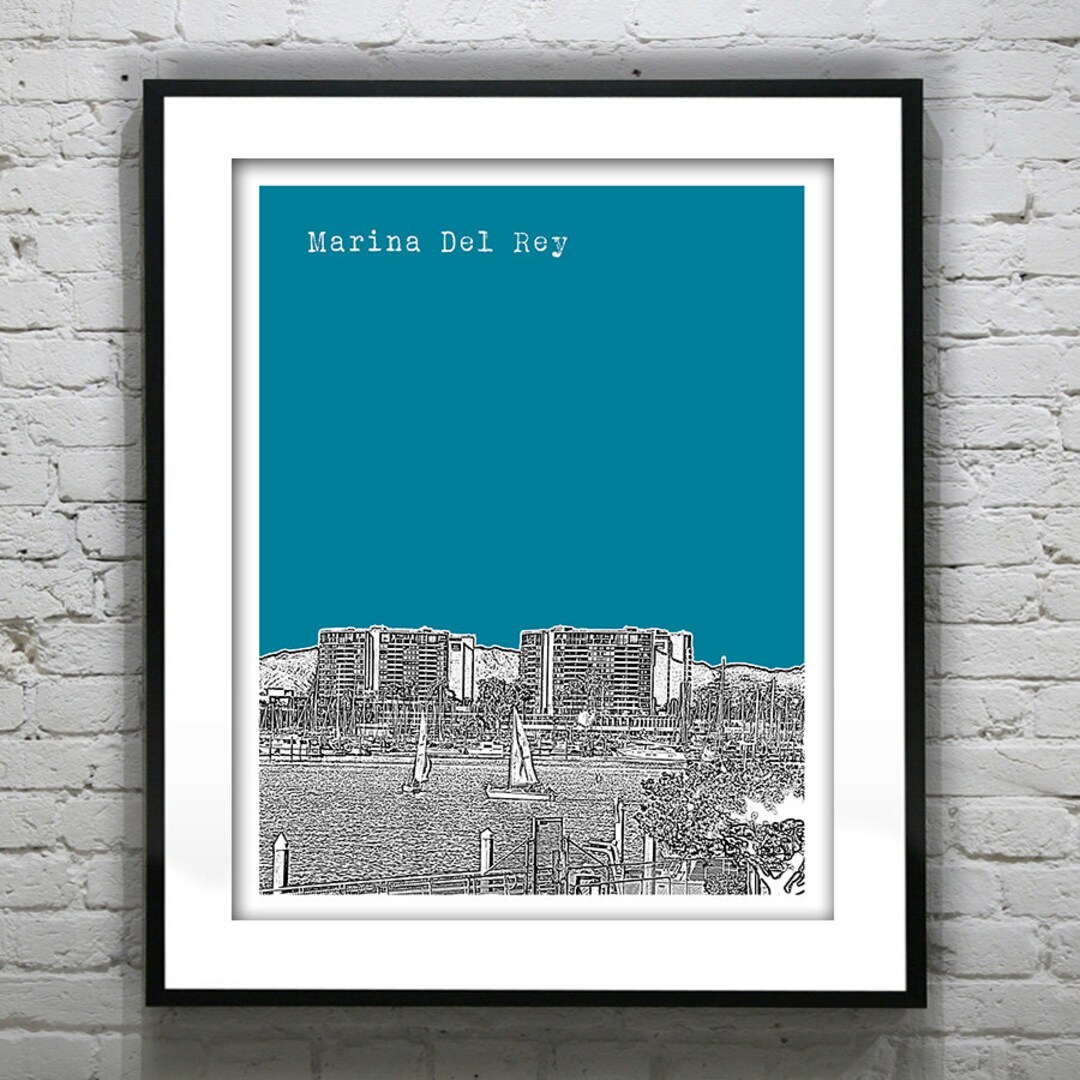 Marina Del Rey CA Poster Print Skyline Art California Item T2516 - Etsy