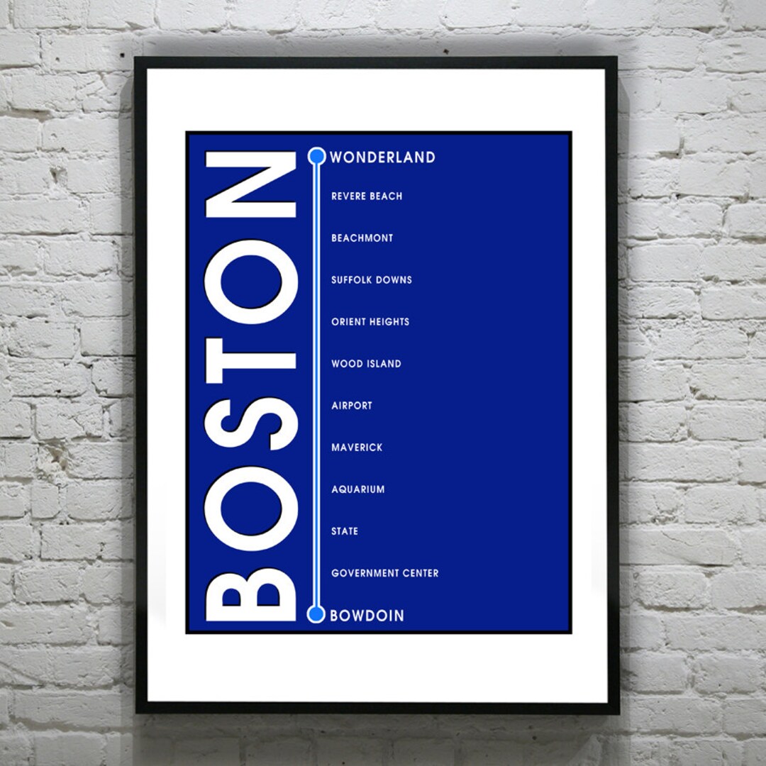 Boston T Blue Line Poster Art Print Subway Wonderland Bowdoin Revere ...