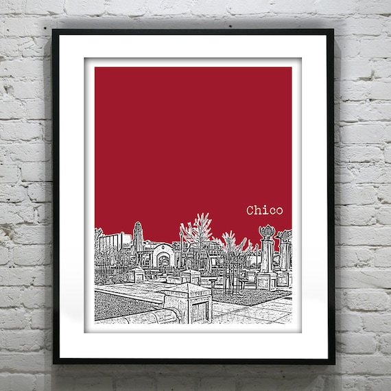 Chico California Skyline Art Print Poster CA | Etsy