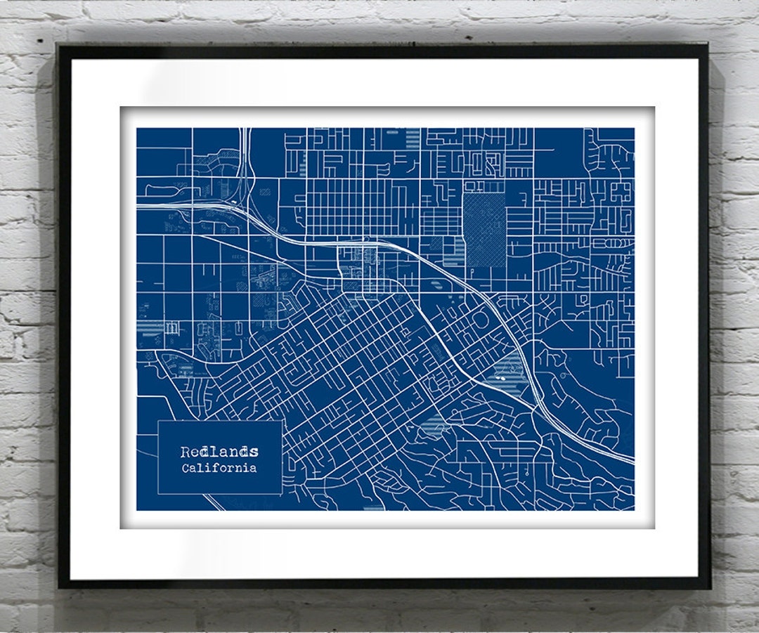 Redlands California Blueprint Map Poster Art Print Several Sizes ...