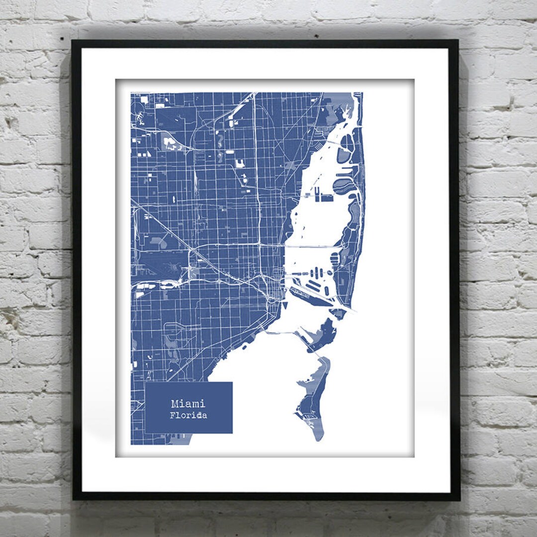 Miami Florida Blueprint Map Poster Art Print Several Sizes Available FL ...