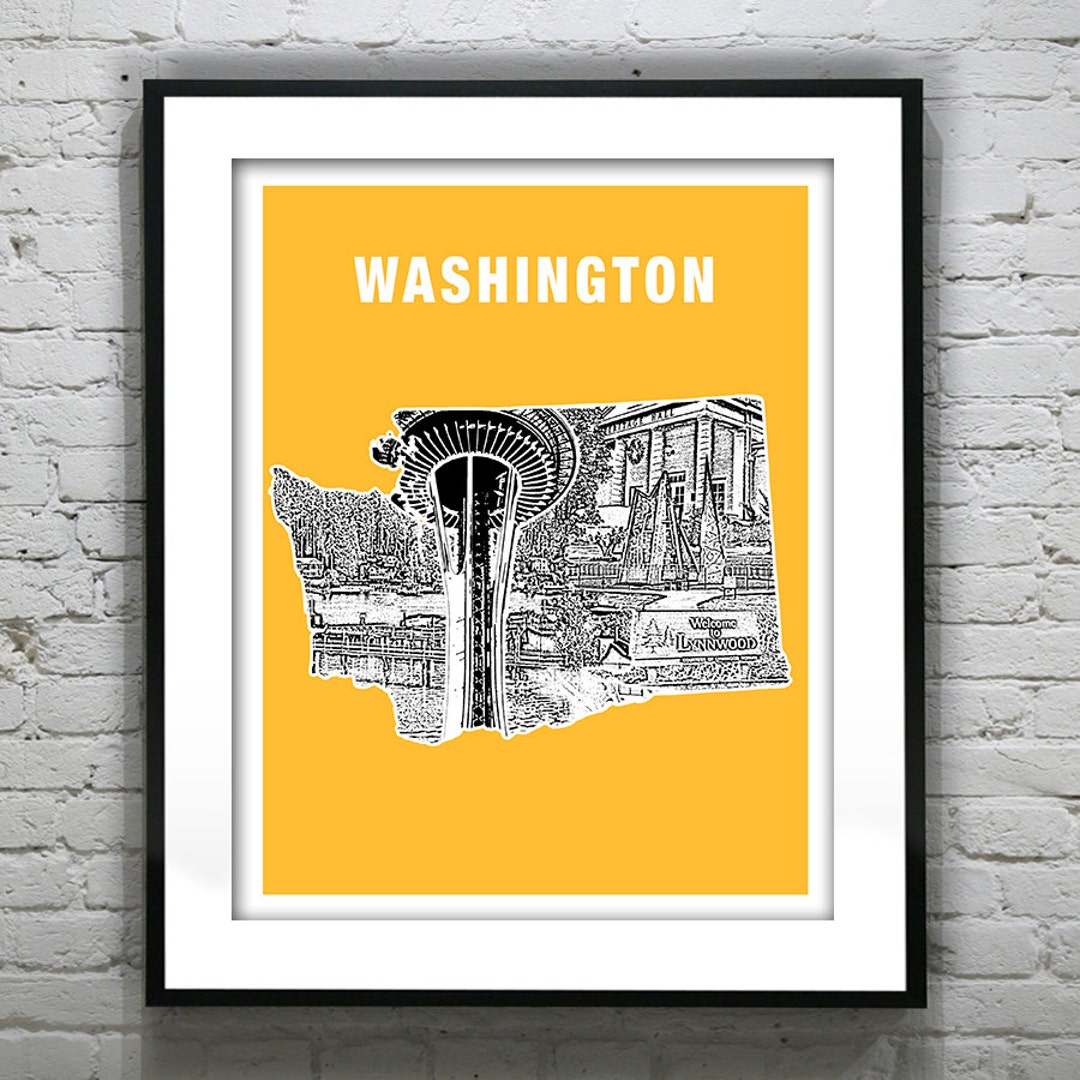 Washington State Map Skyline Poster Art Print Washington WA Item T1320 ...