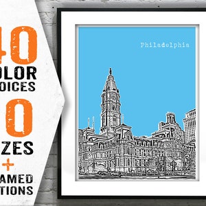 Philadelphia Pennsylvania Poster Art Skyline Print City Hall Item T1506 ...