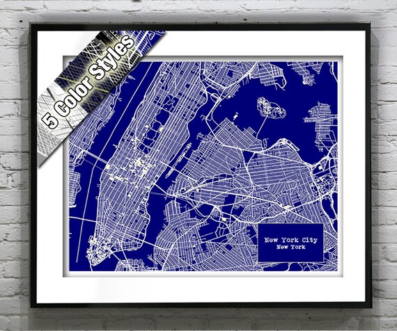 New York City Blueprint Map Poster Art Print Several Sizes | Etsy