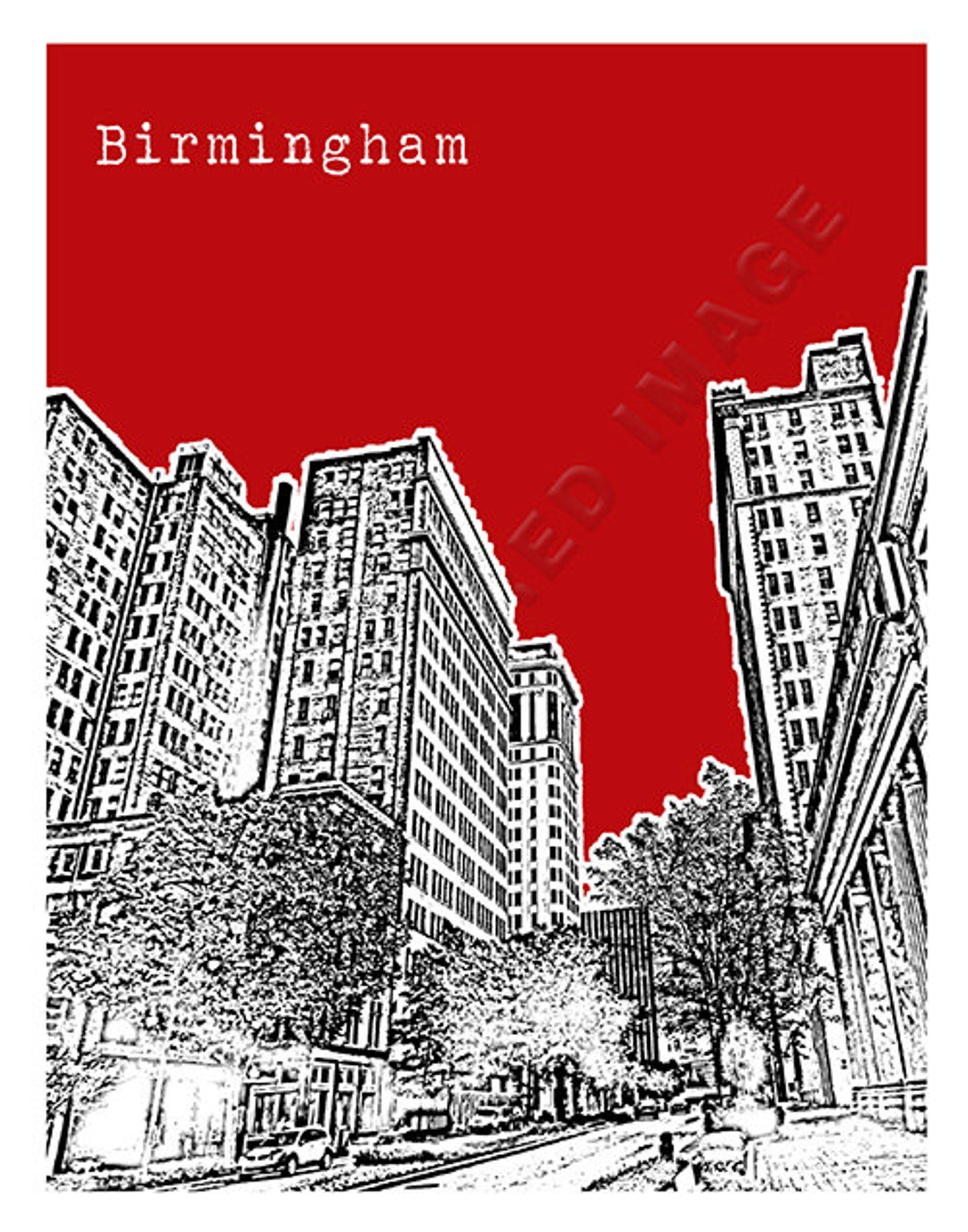 Birmingham Alabama Poster Art Print Skyline Downtown Version 2 - Etsy