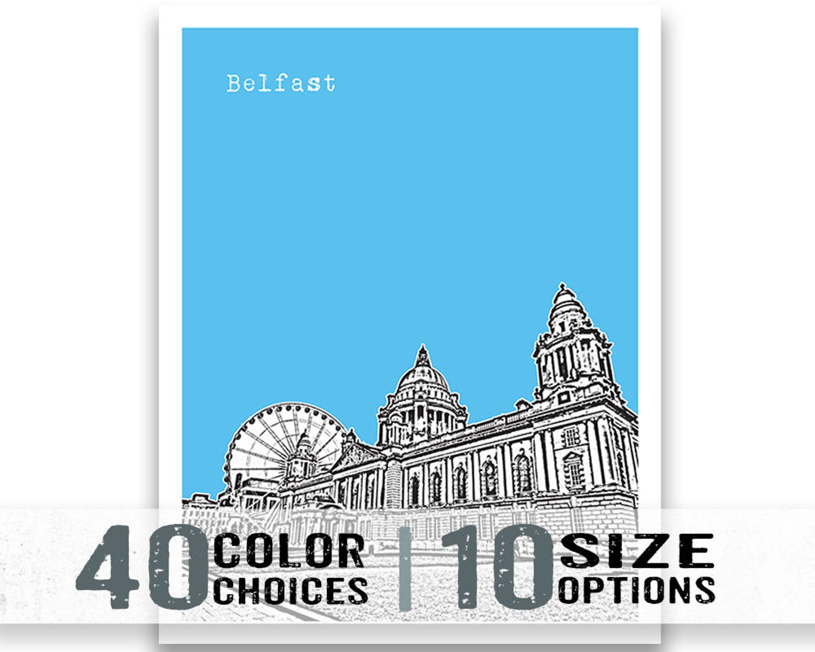 Belfast Poster Art Print Skyline Northern Ireland Béal Feirste - Etsy