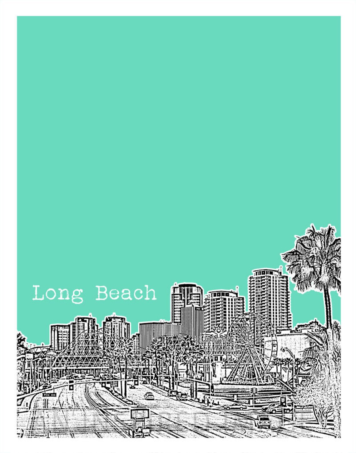 Long Beach California Poster Art Skyline Print Item T4901 - Etsy