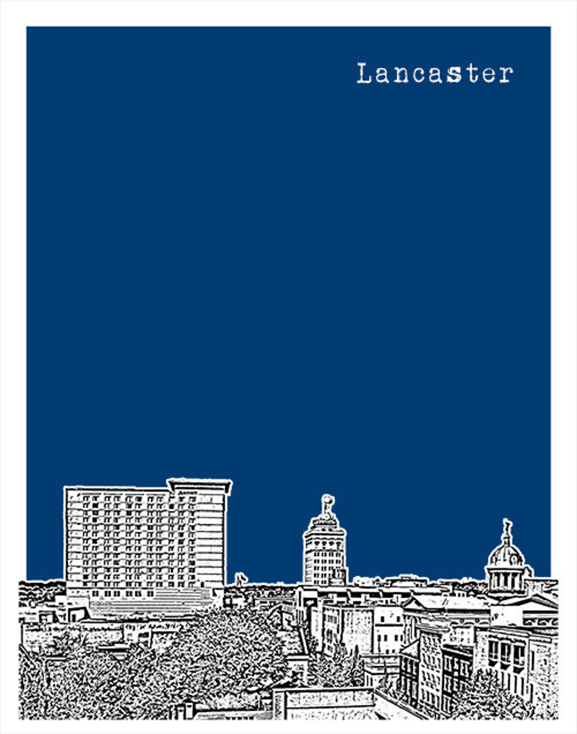 Lancaster Poster Print Art Pennsylvania City Skyline Downtown - Etsy