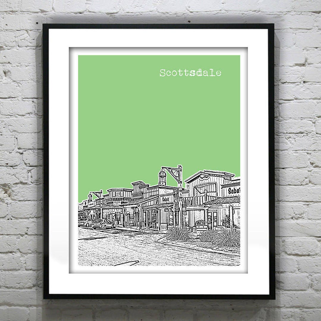 Scottsdale Arizona Downtown Poster Print Art Skyline Version 3 - Etsy