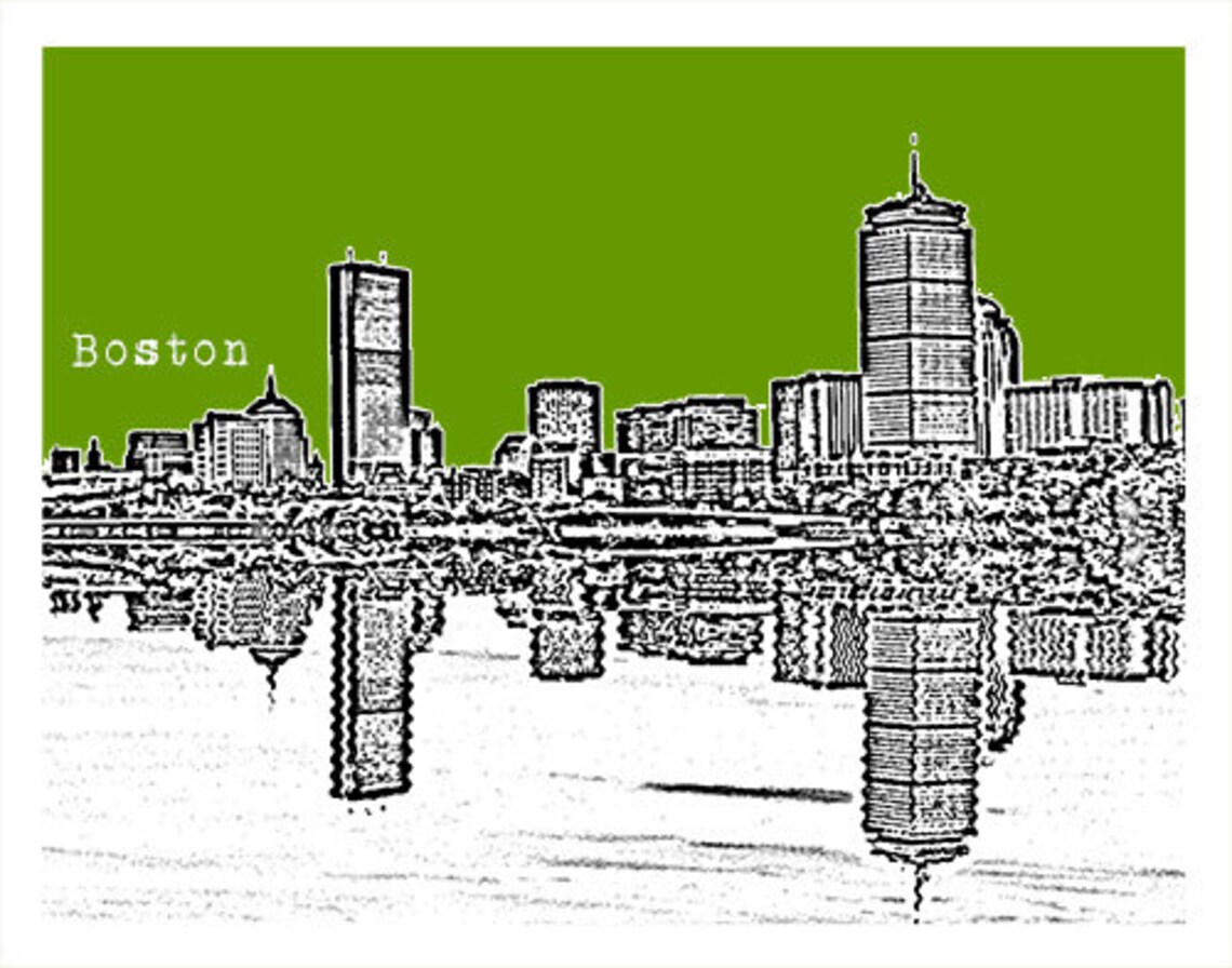 Boston Skyline Poster Art Print Massachusetts MA Landscape - Etsy