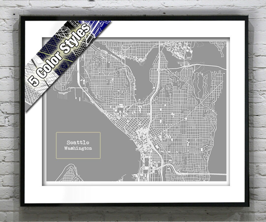 Seattle Washington Blueprint Map Poster Art Print Several Sizes ...