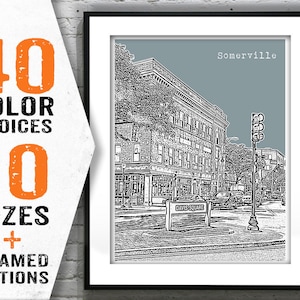 Somerville Davis Square Skyline Poster Art Print Somerville ...