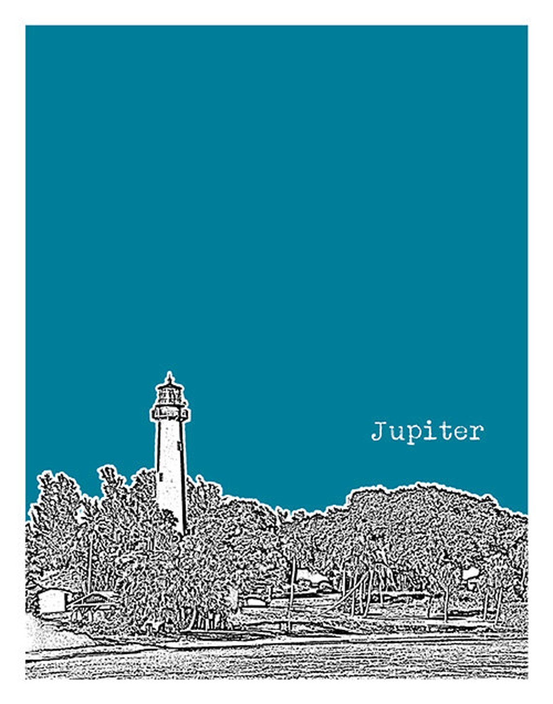 Jupiter Florida Skyline Poster Art Print Jupiter Lighthouse Florida FL ...