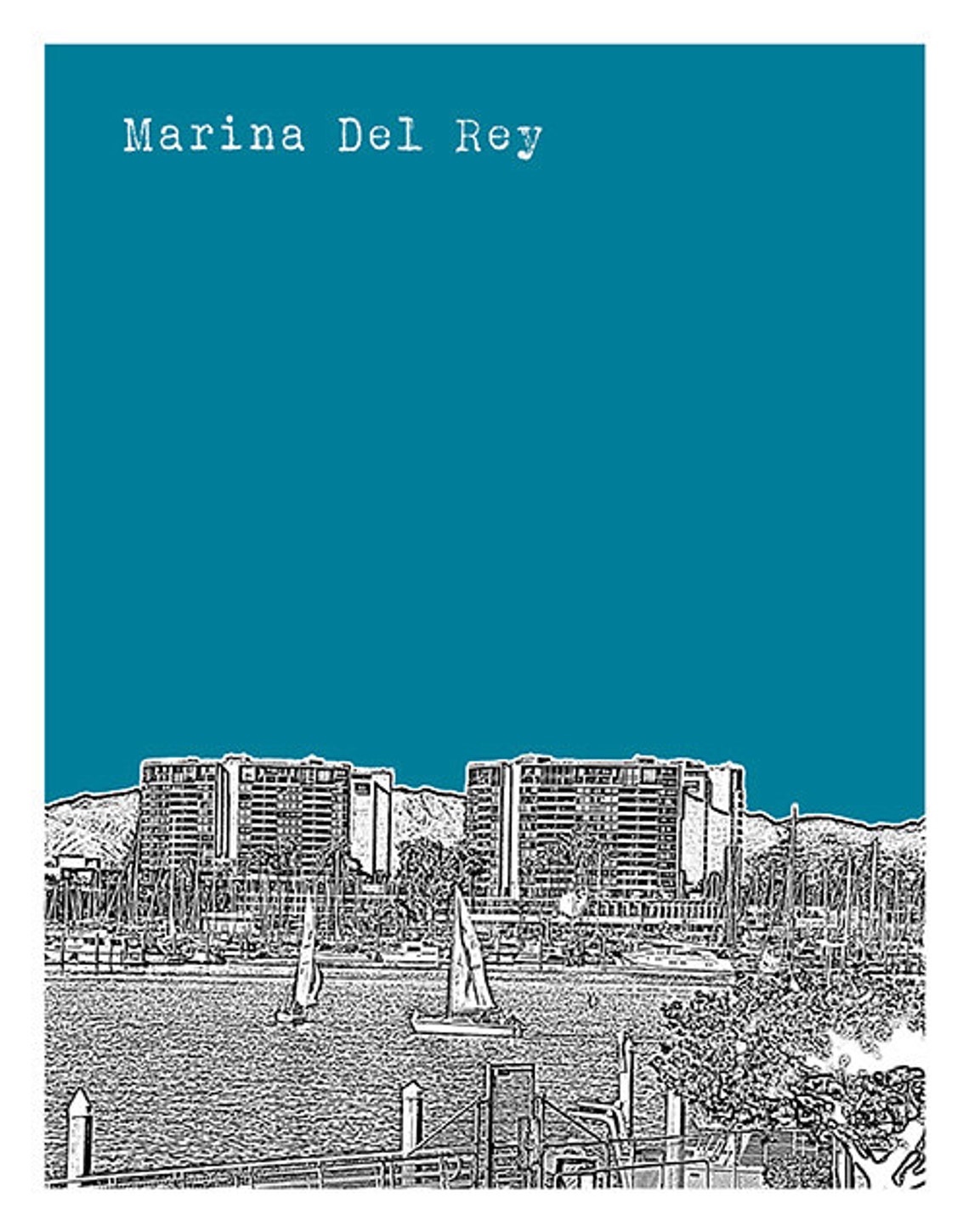 Marina Del Rey CA Poster Print Skyline Art California Item | Etsy