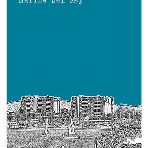 Marina Del Rey CA Poster Print Skyline Art California Item T2516 - Etsy