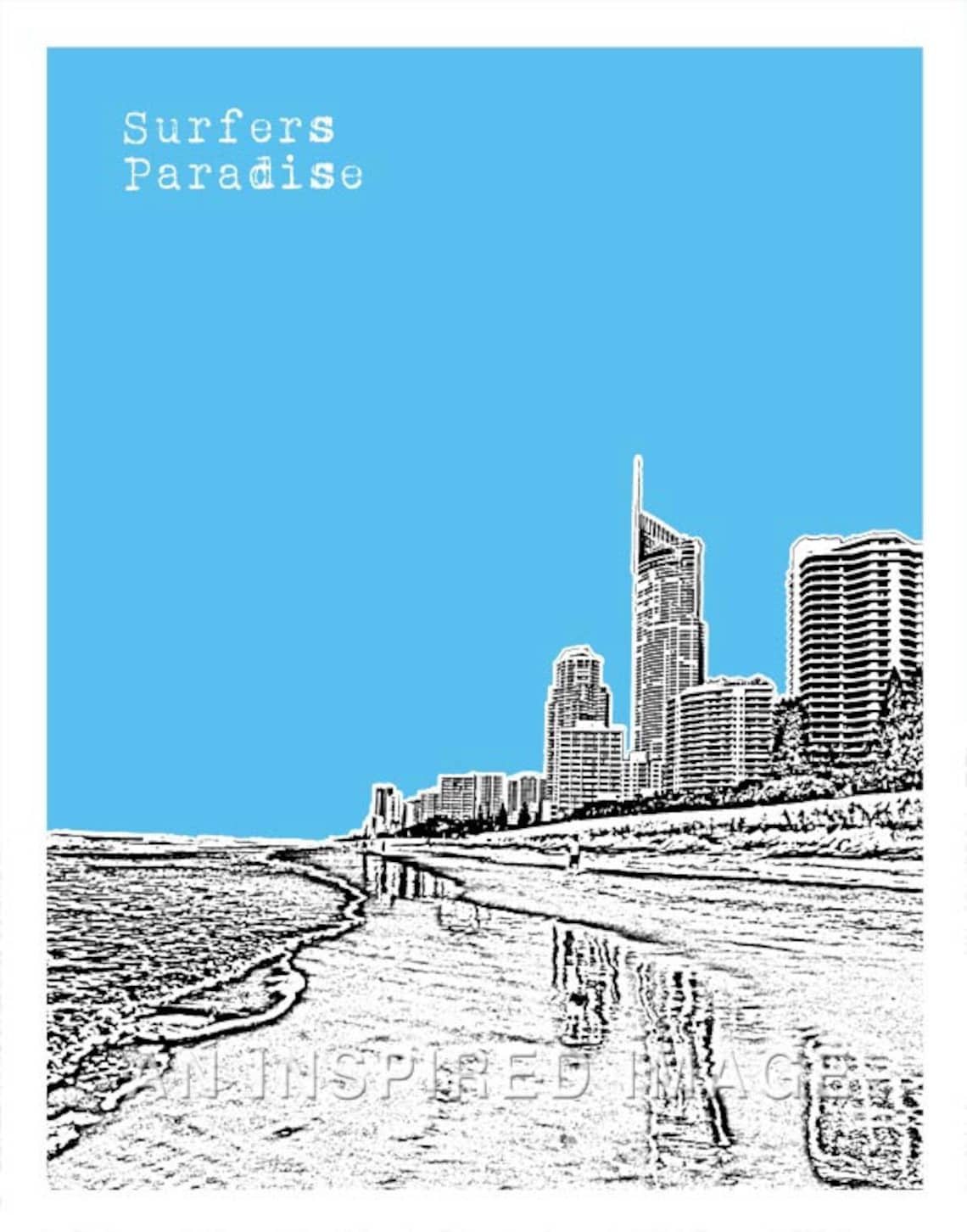 Surfers Paradise Australia Skyline Poster Art Print Beach Surfing Item ...
