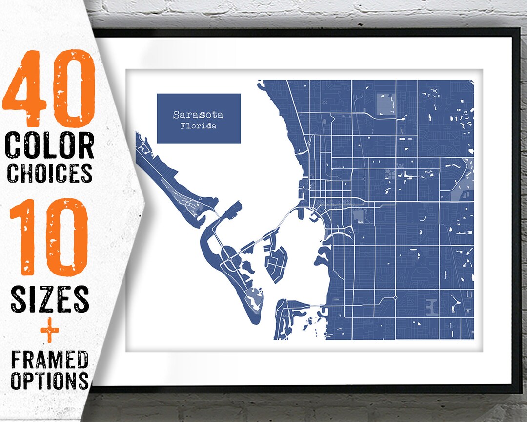 Sarasota Florida Blueprint Map Poster Art Print Item T2988 - Etsy