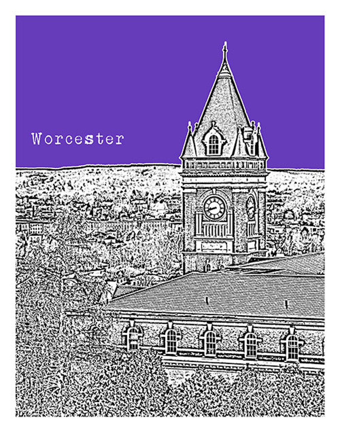 Worcester Skyline Poster Art Print Massachusetts MA College of - Etsy UK