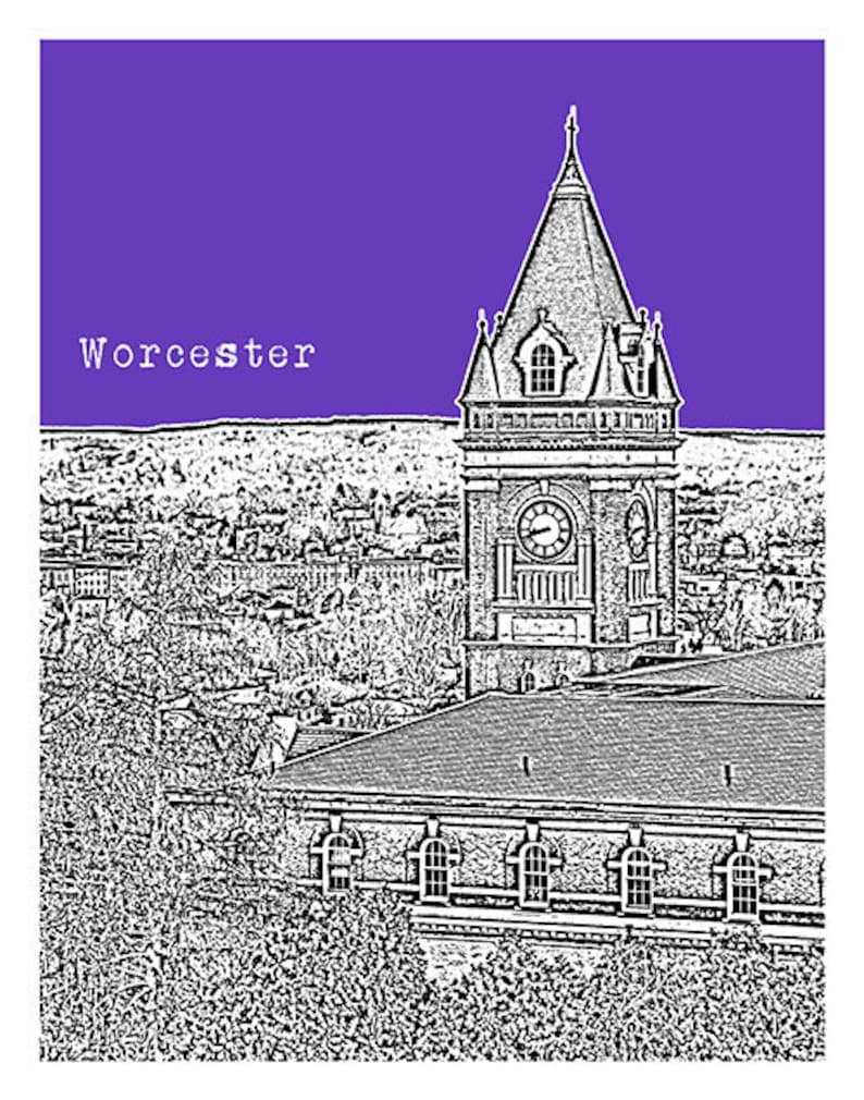 Worcester Skyline Poster Art Print Massachusetts MA College of | Etsy