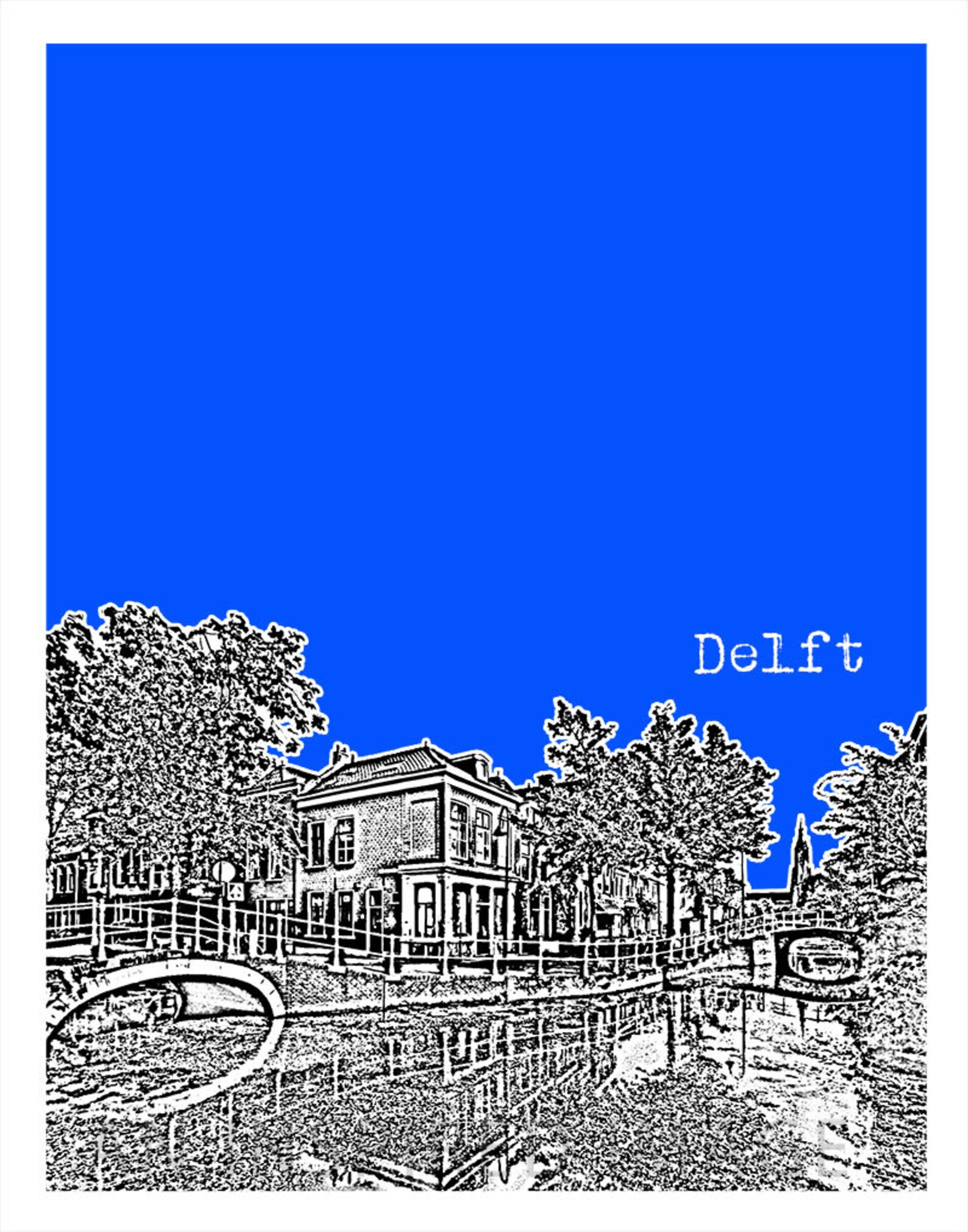 Delft Netherlands City Skyline Poster Art Print | Etsy