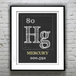 Periodic Table Mercury Poster Art Print Periodic Table of Elements Hg ...