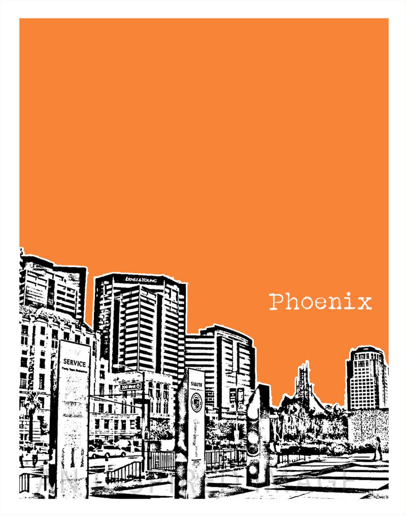 Phoenix Arizona Downtown Poster Print Art Skyline Item T4596 - Etsy