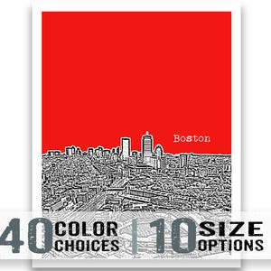 Boston Fenway MA City Skyline Poster Art Print Massachusetts Red Sox ...