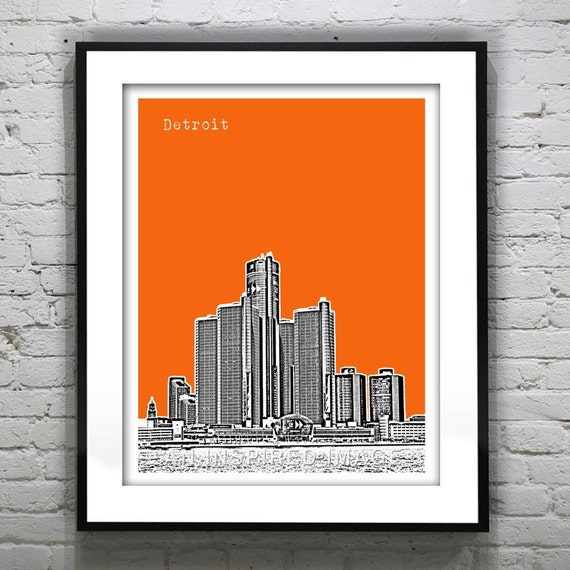 Detroit Skyline Poster Art City Print Detroit Michigan MI | Etsy