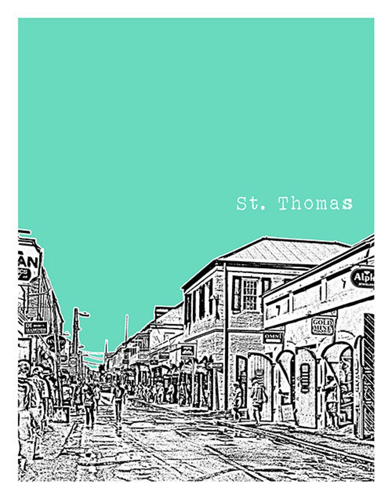 St. Thomas Skyline Poster Art Print Caribbean Island Version 4 - Etsy