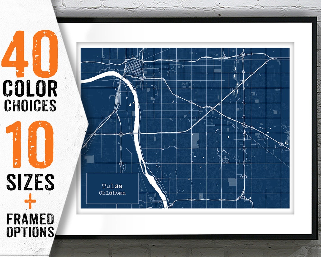 Tulsa Oklahoma Blueprint Map Poster Art Print Item T5186 - Etsy