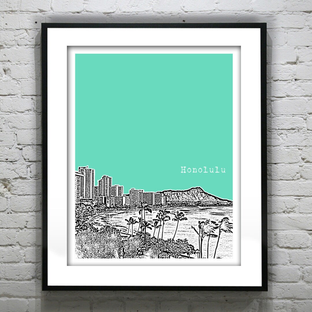 Honolulu Hawaii City Skyline Poster Art Print HI Version 3 - Etsy